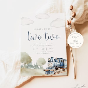 Editable Chugga Chugga Two Two Birthday Invitation Train Second ...