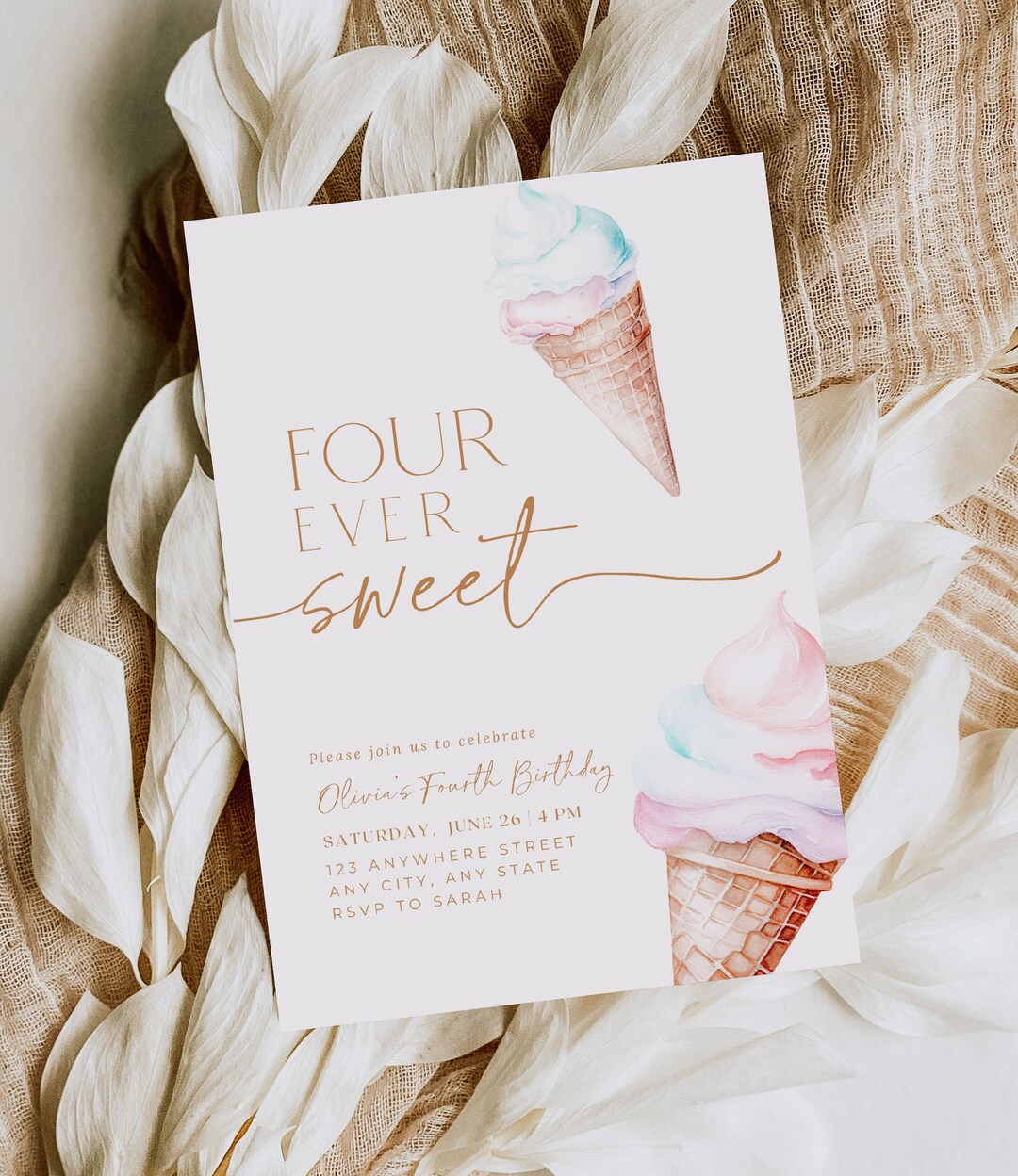 Four Ever Sweet Birthday Invitation 4th Birthday Invitation for Girl ...