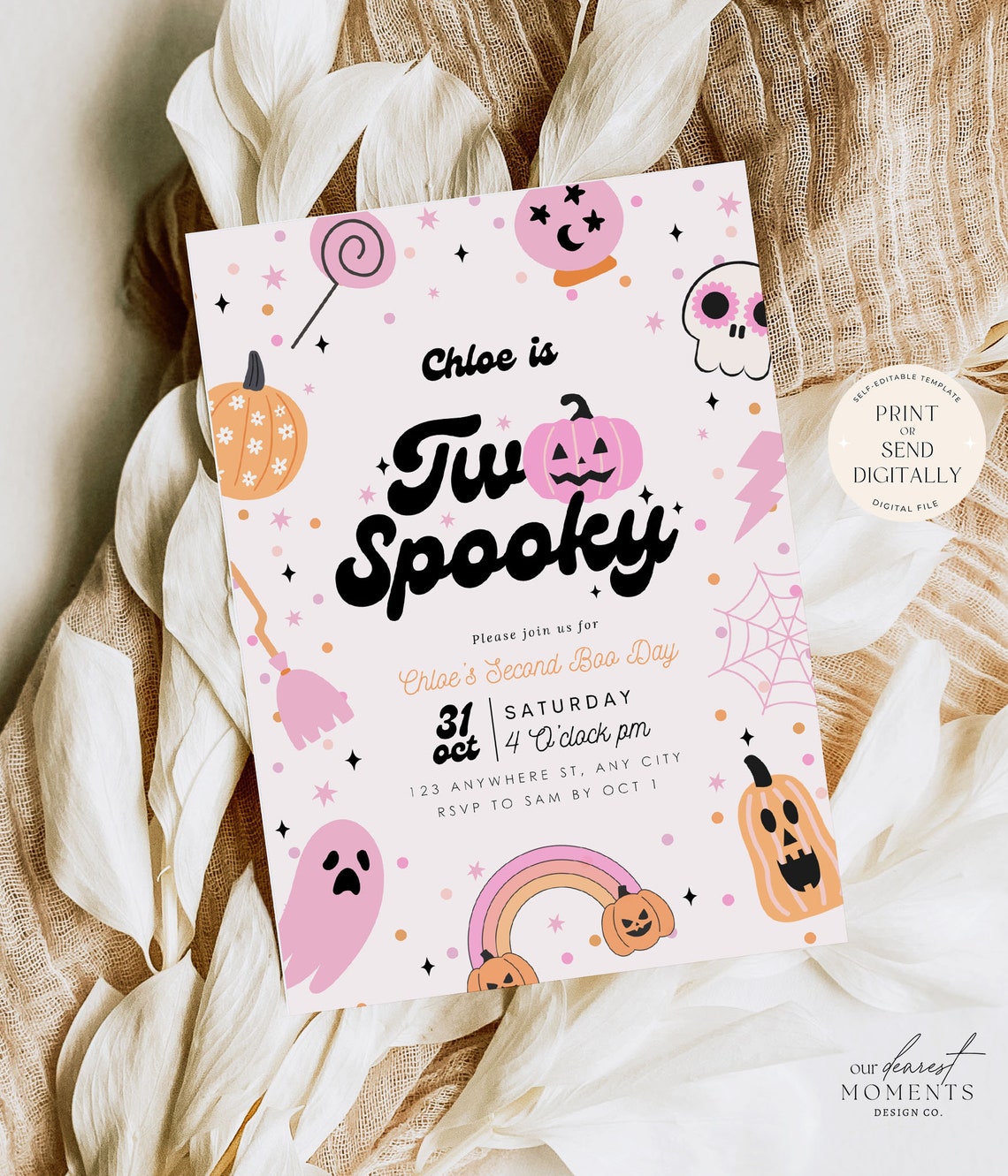 Editable Two Spooky Birthday Invitation Halloween 2nd Birthday Party ...