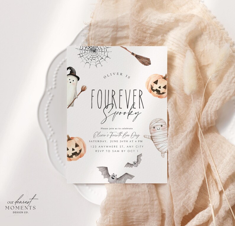 Editable Fourever Spooky Birthday Invitation Halloween 4th Birthday ...