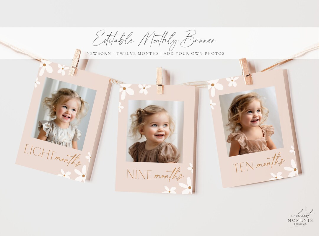 Editable Boho Daisy Birthday Party Monthly Banner Boho Daisy Birthday ...