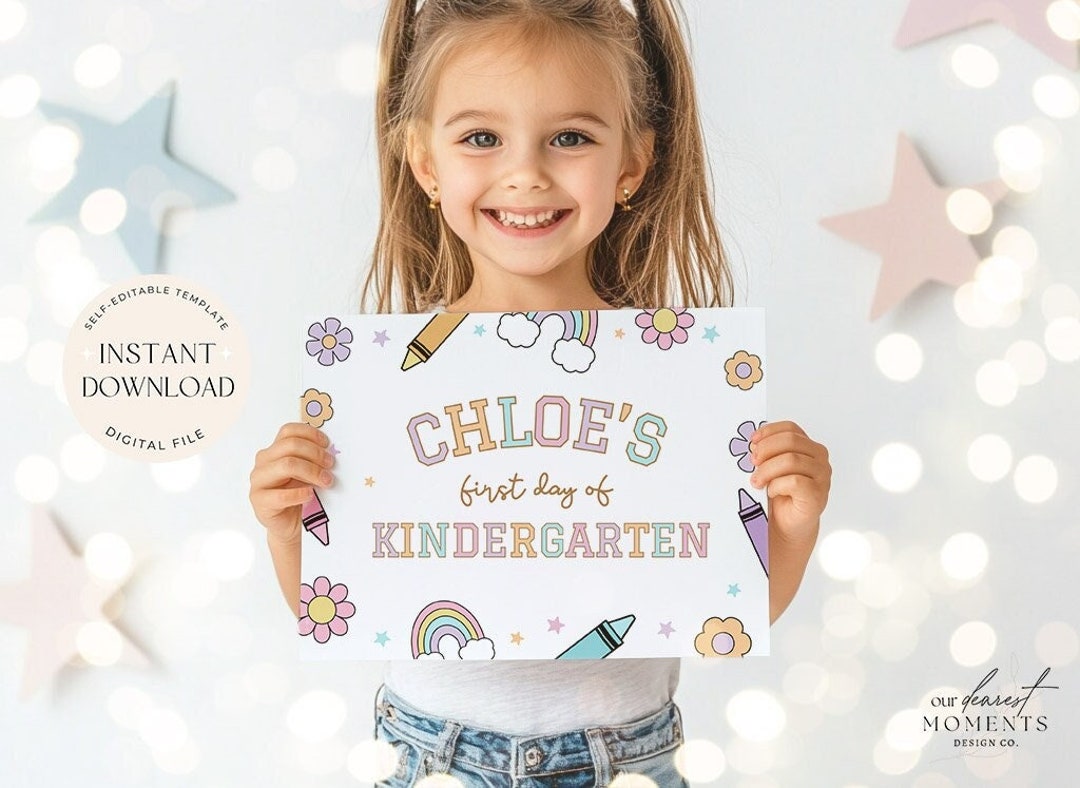 Editable First Day of Kindergarten Sign Printable First Day of K Sign ...