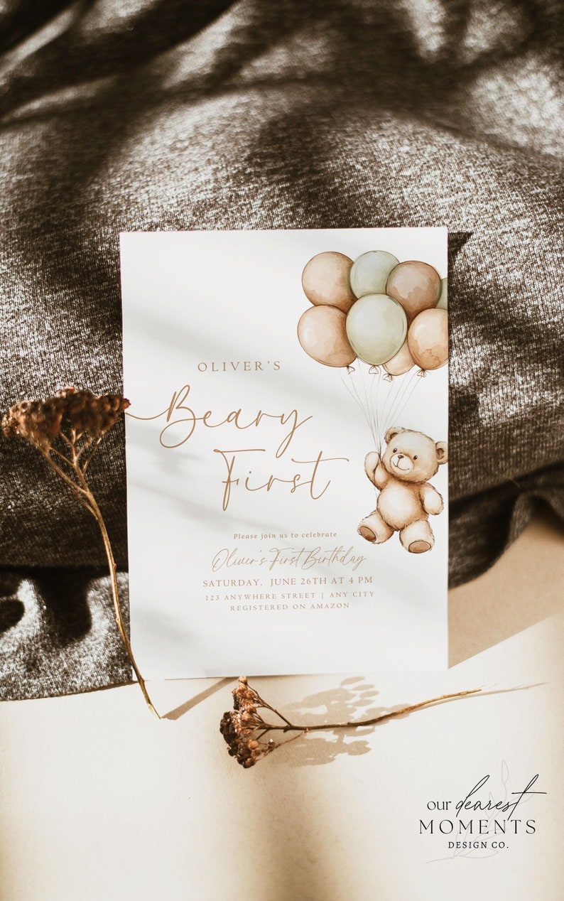 Editable Beary First Birthday Invitation 1st Birthday Teddy Bear Invite ...