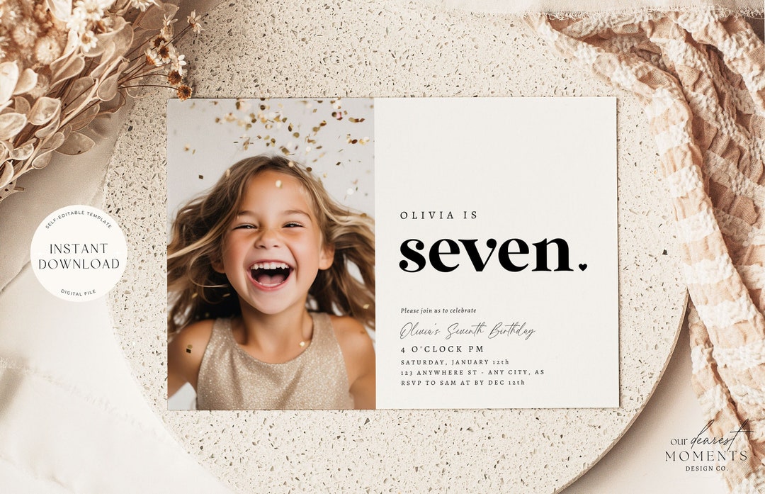 EDITABLE Seventh Birthday Invitation 7th Birthday Party Invite Boho ...