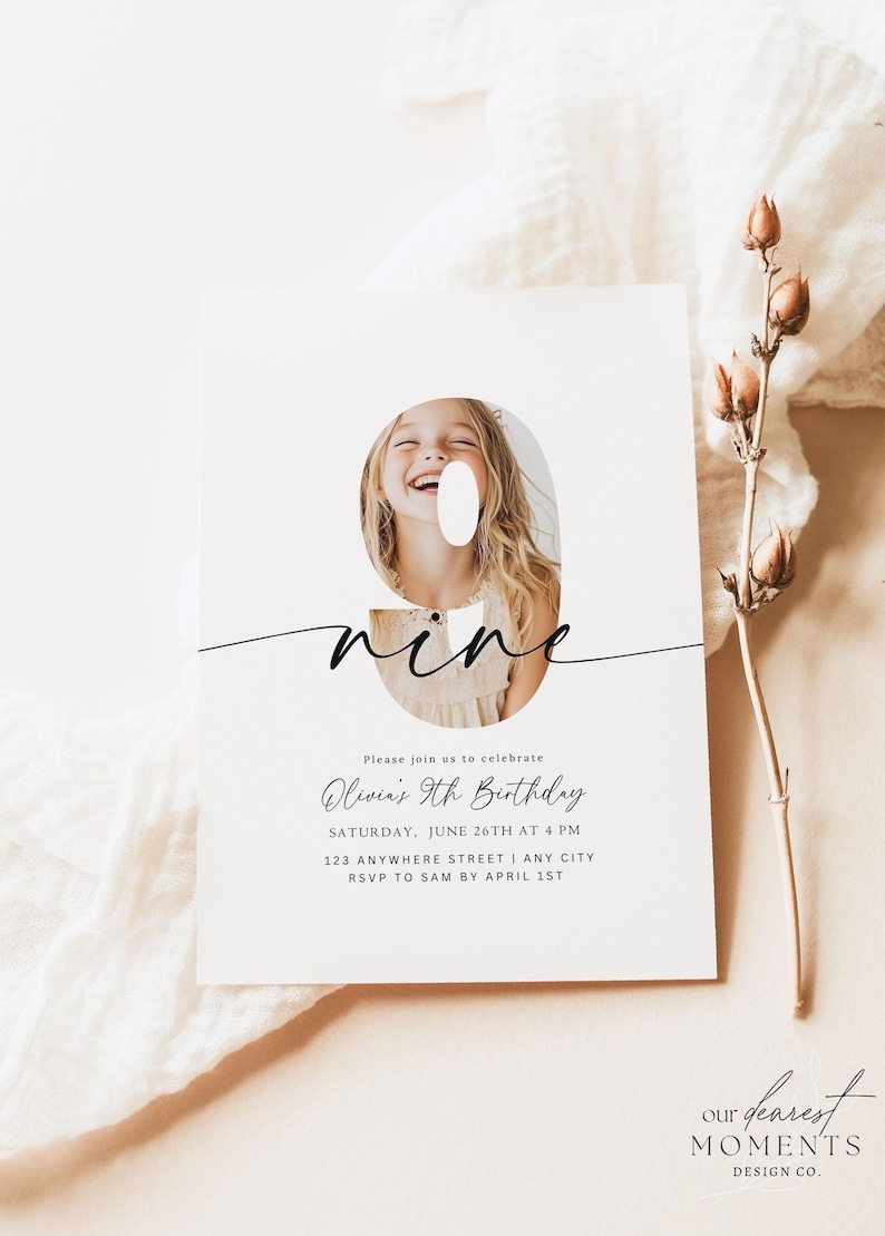 Editable 9th Birthday Invitation Ninth Birthday Invite Template 9 Th ...