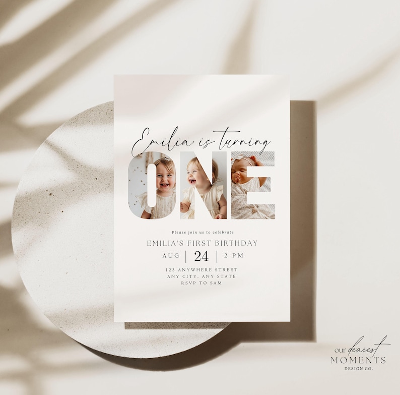 Editable First Birthday Invitation 1st Birthday Party Invite Minimalist ...