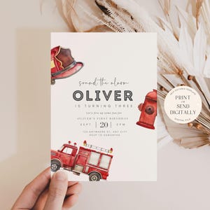 Editable Firetruck Invitation Fire Fighter Birthday Invite Fire Truck ...