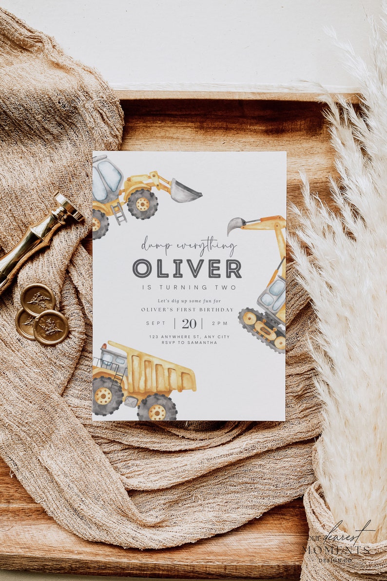 Editable Construction Invitation Construction Boy Birthday Invitations ...