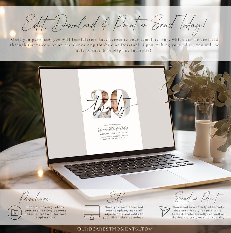 Editable 20th Birthday Invitation 20 St Birthday Invite Template Twenty ...