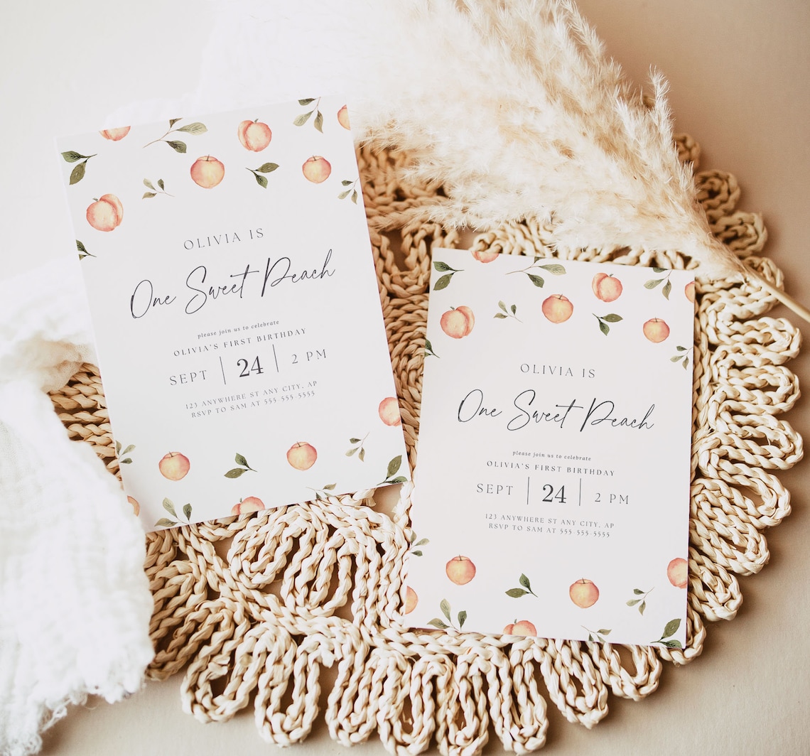 One Sweet Peach Invitation Peach Birthday Invite First Birthday Invite ...