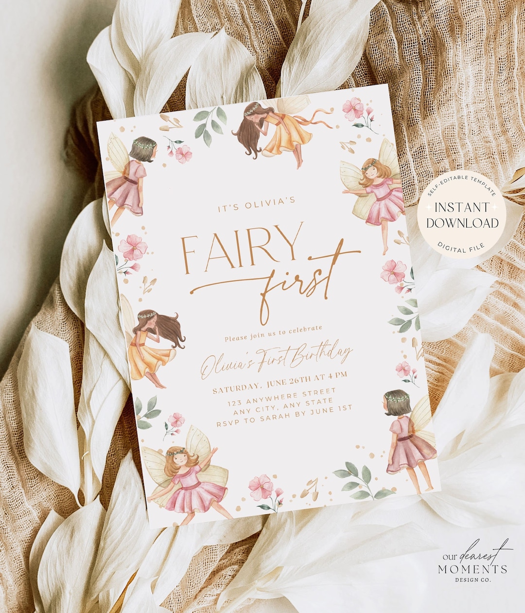 Fairy First Birthday Invitation Digital First Birthday Invitation for ...