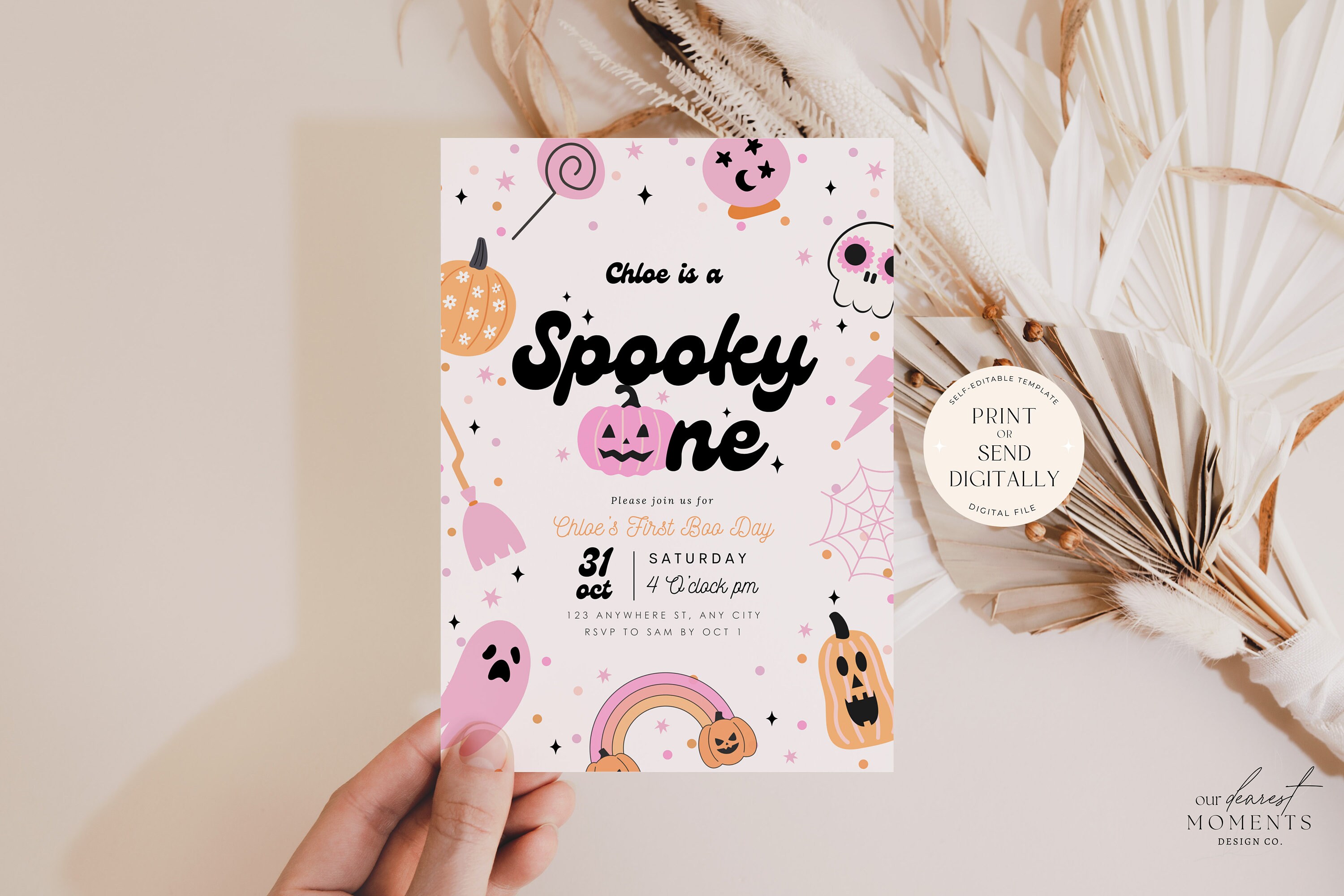 Editable Spooky One Birthday Invitation Halloween 1st Birthday Invite ...