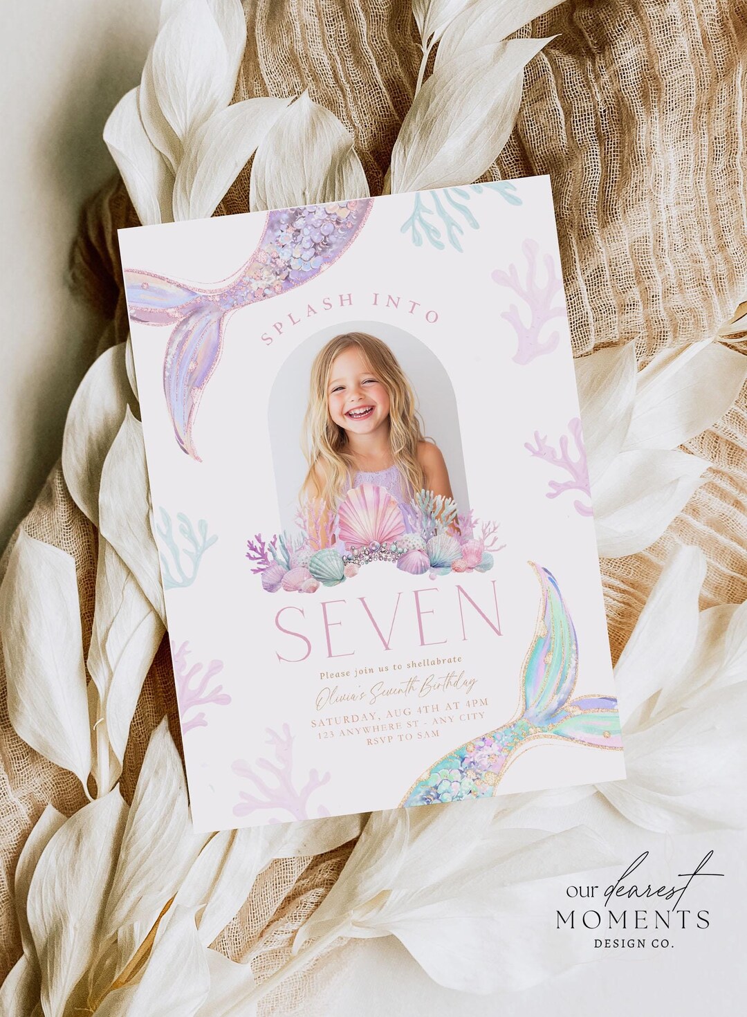 Editable Mermaid Seventh Birthday Invitation 7th Birthday Under the Sea ...