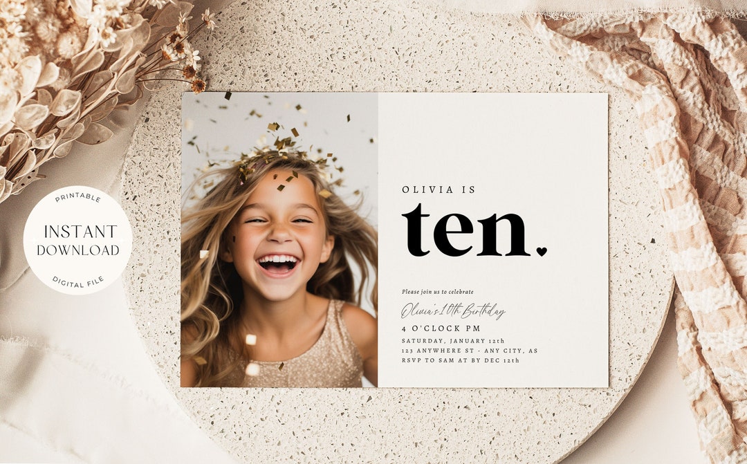 EDITABLE Tenth Birthday Invitation 10th Birthday Party Invite Boho Ten ...