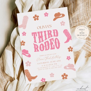 Third Rodeo Invitation Cowgirl Birthday Invite Wild West Cowgirl 3rd ...