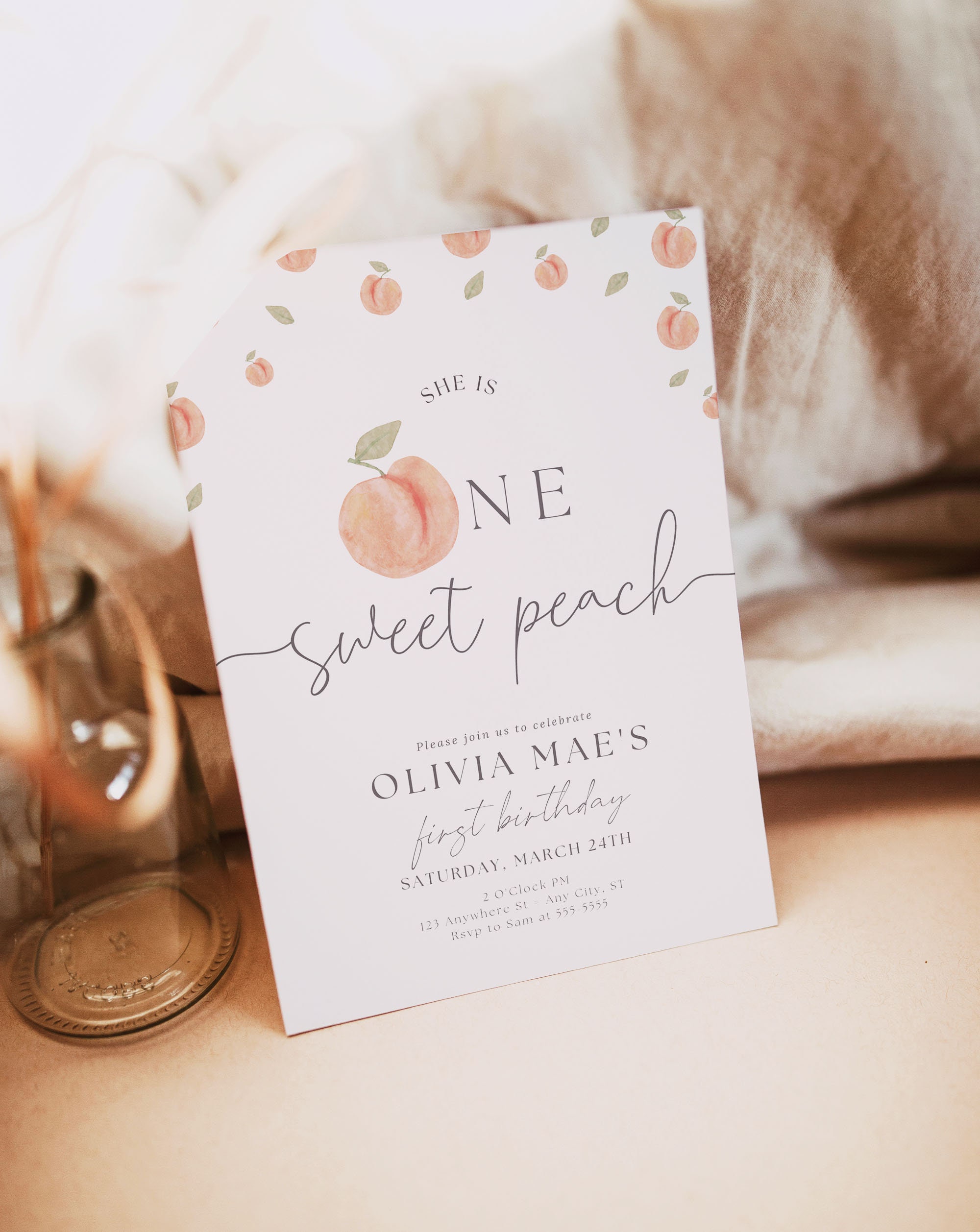 One Sweet Peach Invitation Peach Birthday Invite First Birthday Invite ...