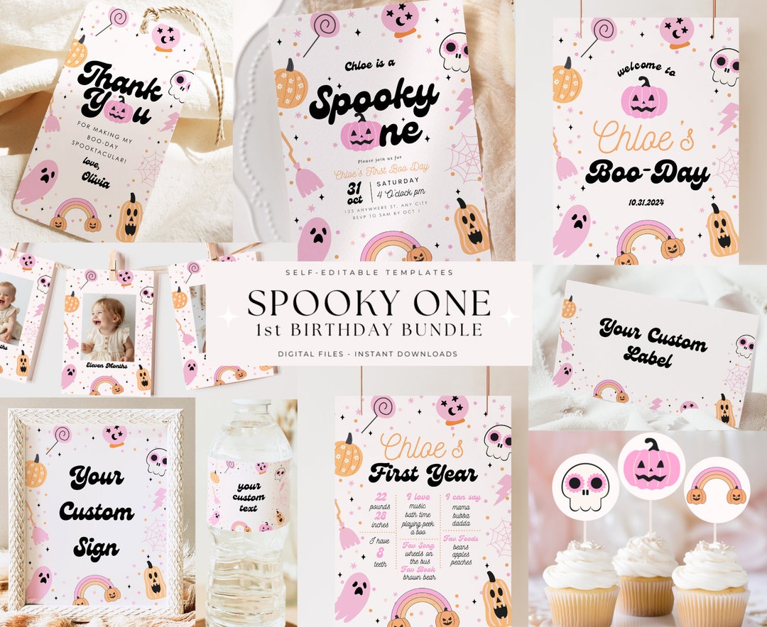 Editable Spooky One Birthday Bundle Halloween 1st Birthday Package ...