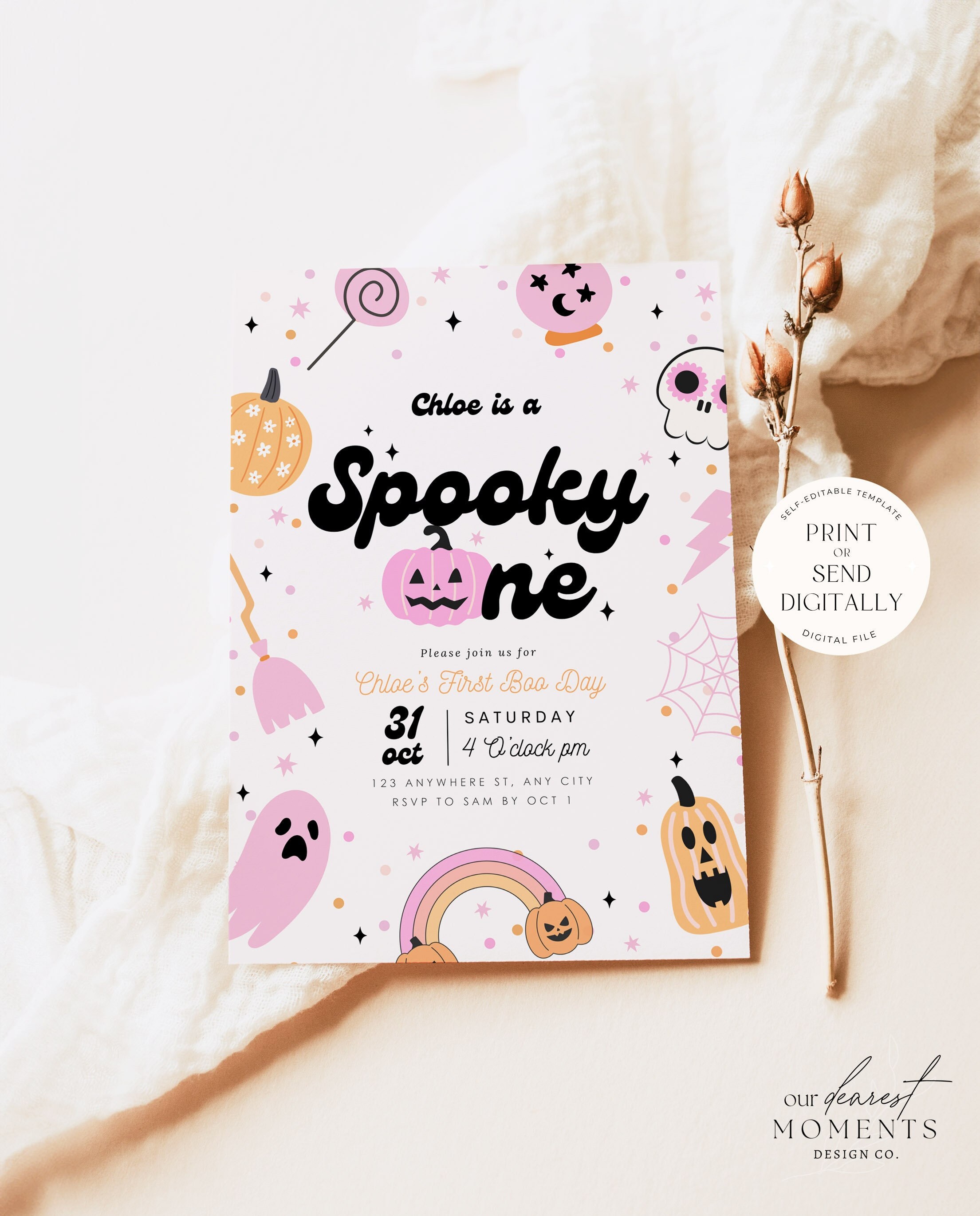 Editable Spooky One Birthday Invitation Halloween 1st Birthday Invite ...
