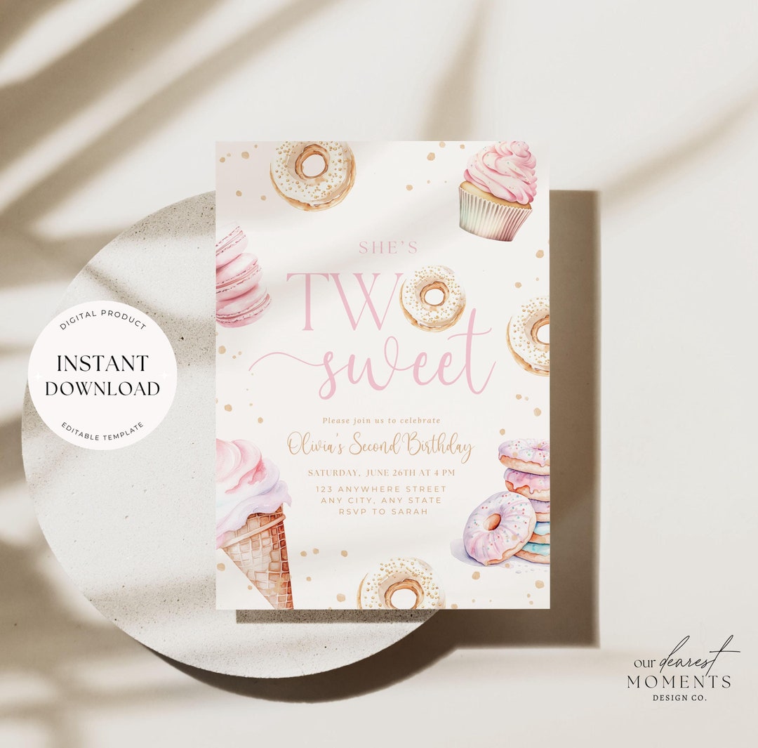 Two Sweet Second Birthday Invite 2nd Birthday Invitation Donut Party ...
