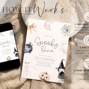 Editable Spooky One First Birthday Invitation Halloween Girl 1st ...