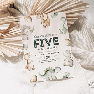 Editable Dinosaur 5th Boy Birthday Invitation Dino Fifth Birthday ...