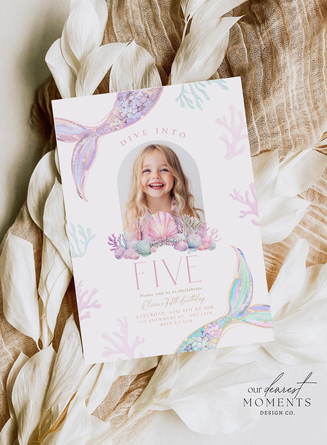 Editable Dive Into Five Mermaid Birthday Invitation 5th Birthday Invite ...