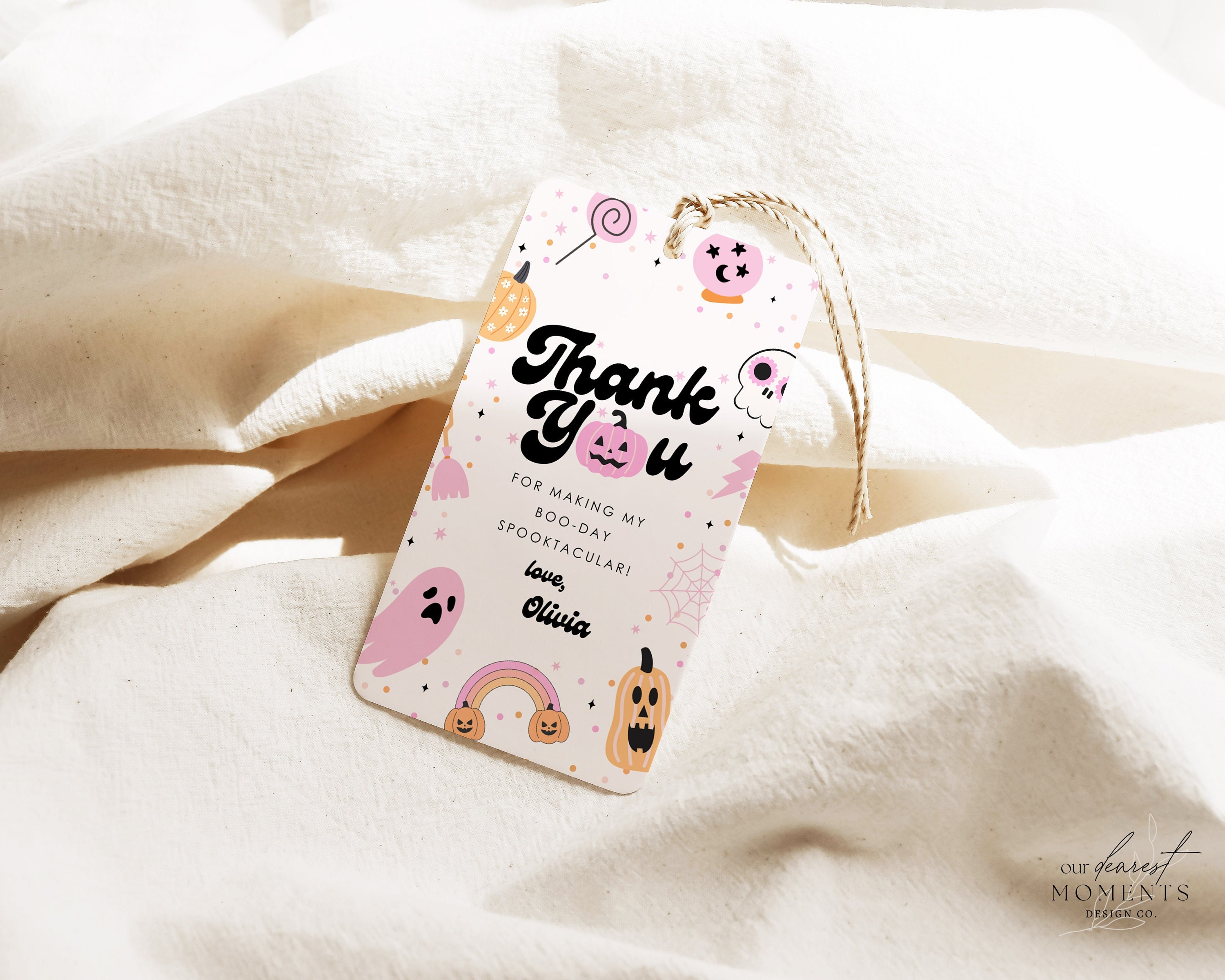 Halloween Birthday Thank You Tag Ghost Birthday Party Favor Tag Boho ...
