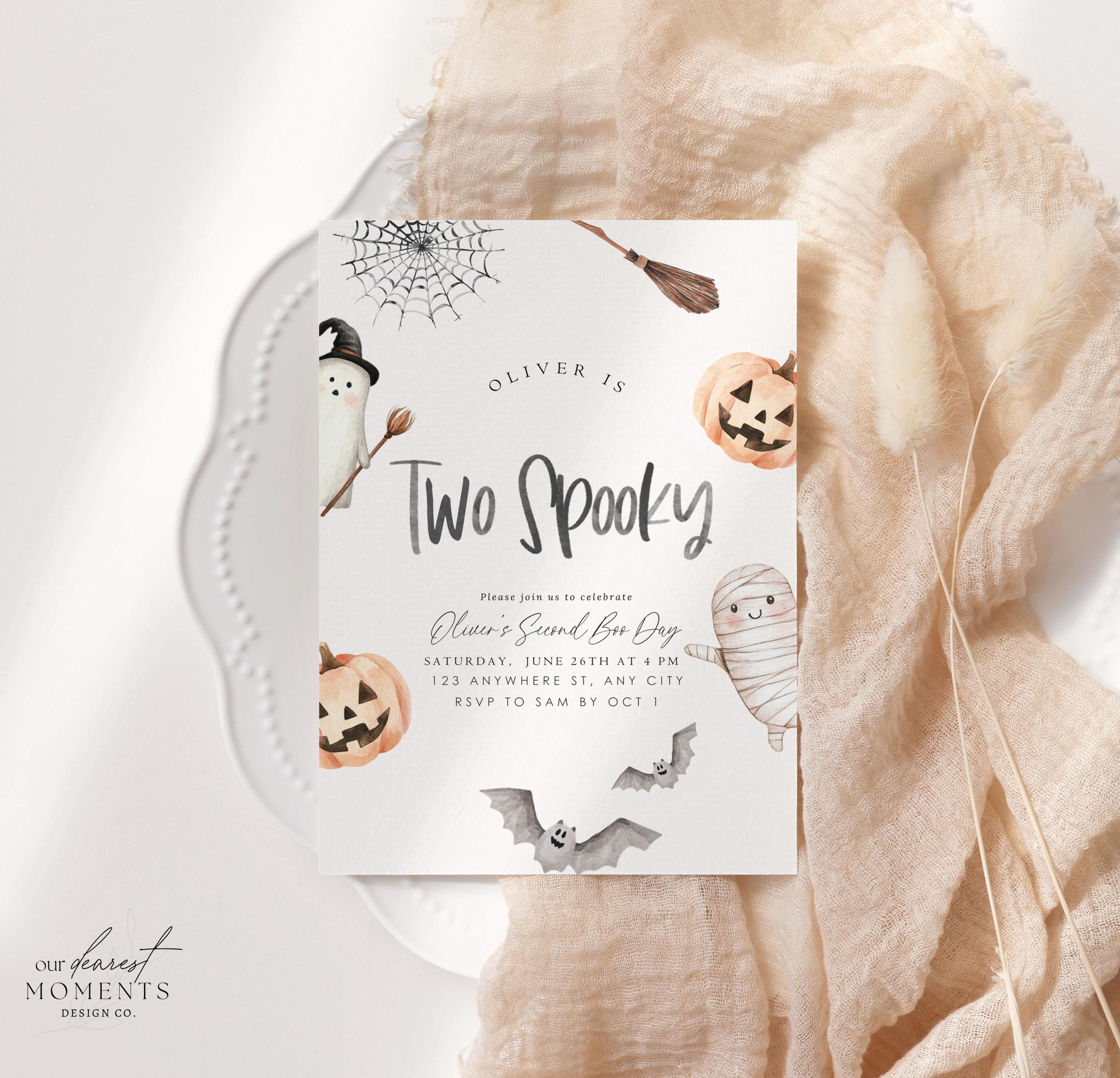 Editable Two Spooky Birthday Invitation Halloween 2nd Birthday Party ...