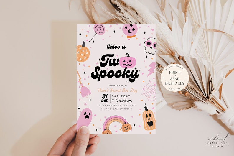 Editable Two Spooky Birthday Invitation Halloween 2nd Birthday Party ...