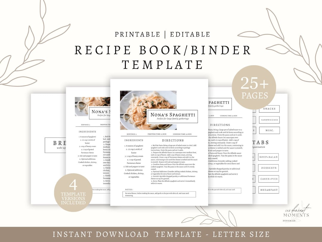 EDITABLE Recipe Book Template, Recipe Sheet Template, Recipe Cards ...