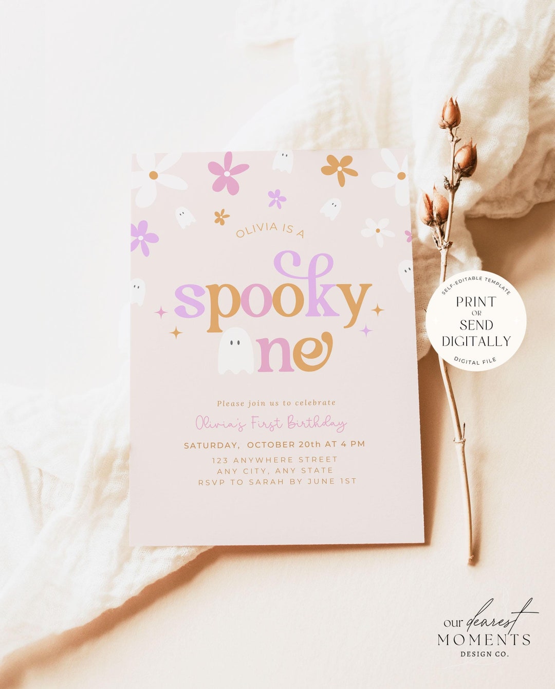 Editable Spooky One Birthday Invitation Halloween 1st Birthday Invite ...