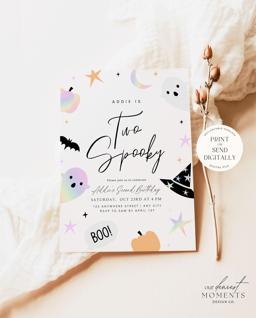 Editable Two Spooky Birthday Invitation Halloween 2nd Birthday Party ...