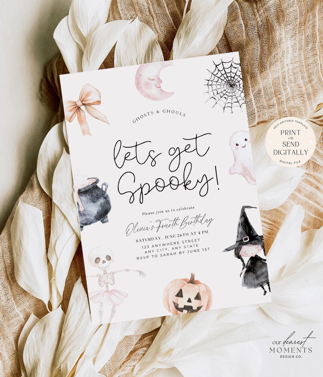 Editable Lets Get Spooky Halloween Birthday Invitation Boo Day Girl ...