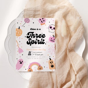 Editable Three Spirit Birthday Invitation Halloween 3rd Birthday Party ...