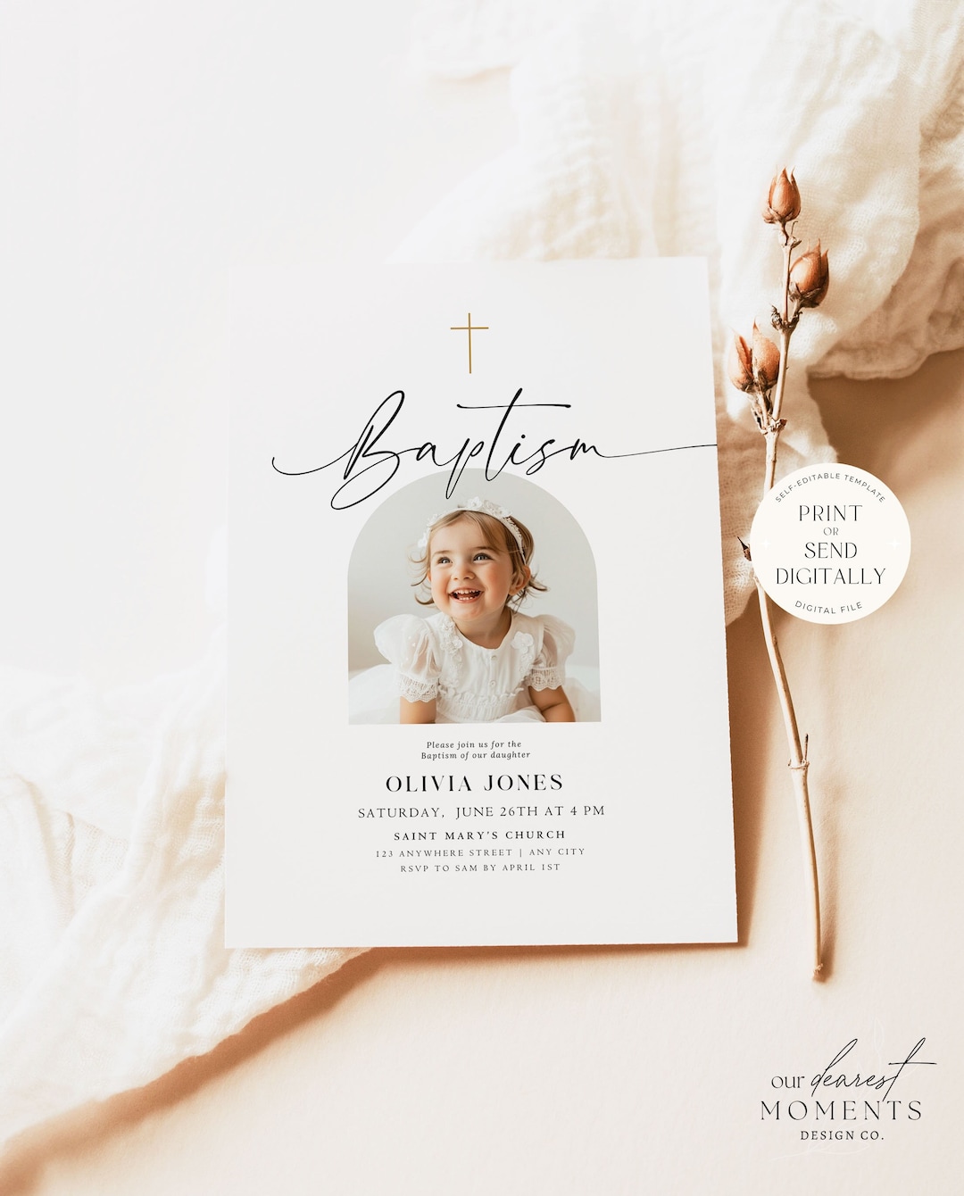 Baptism Invitation Template Christening Invitation Minimalist Baptism ...