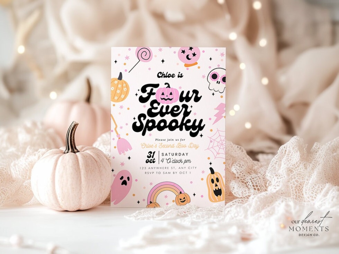 Editable Four Ever Spooky Birthday Invitation Halloween 4th Birthday ...