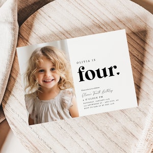 EDITABLE Fourth Birthday Invitation 4th Birthday Party Invite Boho Four ...