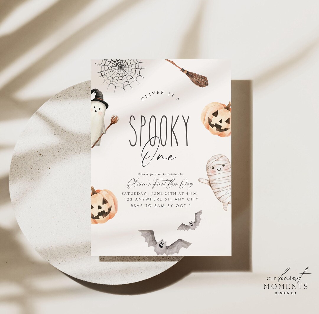 Editable Spooky One Invitation Little Boo Turning 1 Invitation ...