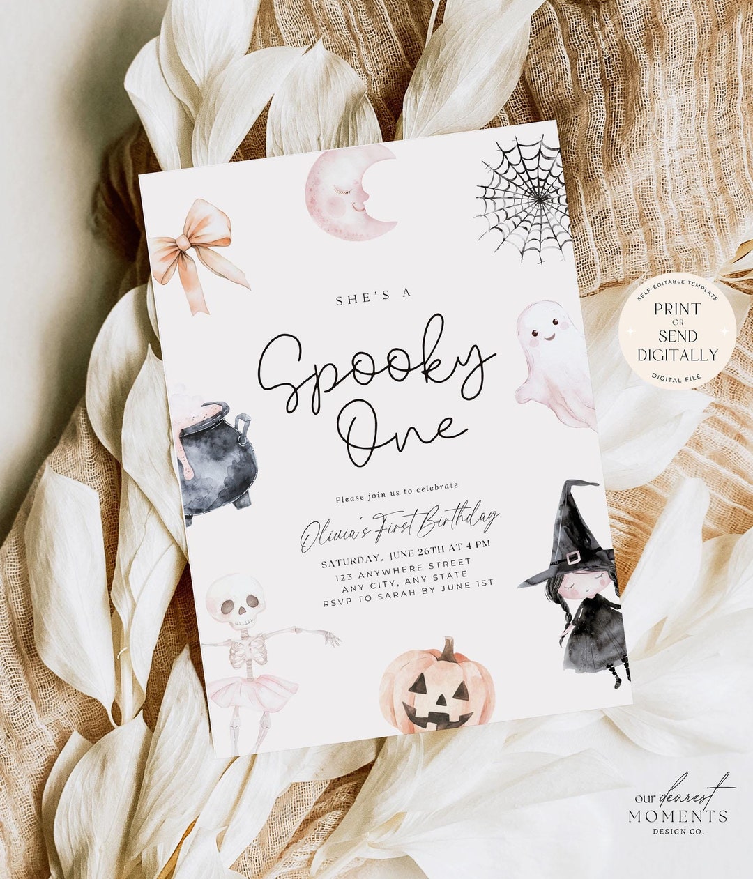 Editable Spooky One First Birthday Invitation Halloween Girl 1st ...