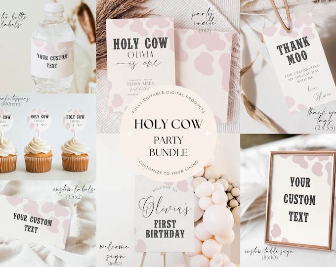 Editable Holy Cow Birthday Invitation Bundle Template, Holy Cow Welcome ...
