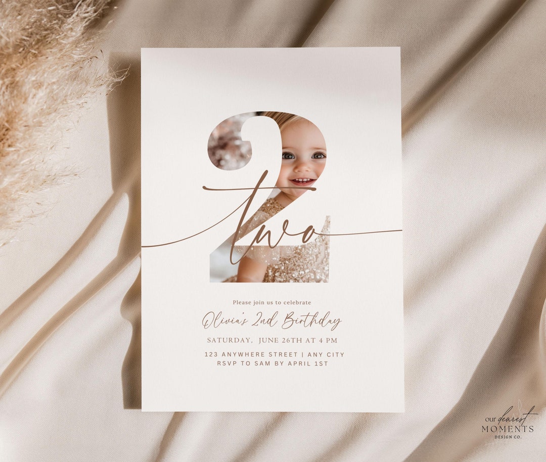 Editable Second Birthday Invitation 2nd Birthday Party Minimalist ...