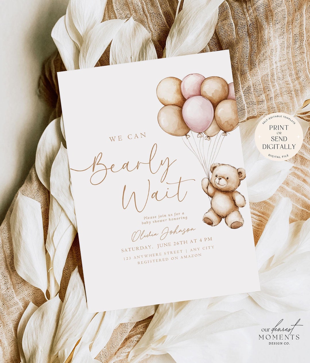 Editable We Can Bearly Wait Baby Shower Invitation Teddy Bear Baby ...