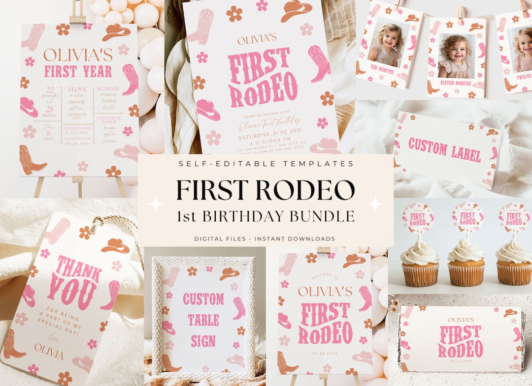 First Rodeo Birthday Party Bundle Boho Retro 1st Birthday Bundle for ...