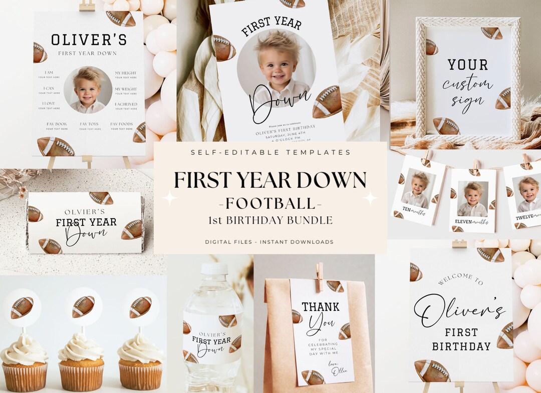 First Year Down Birthday Bundle First Birthday Bundle for Boy Football ...