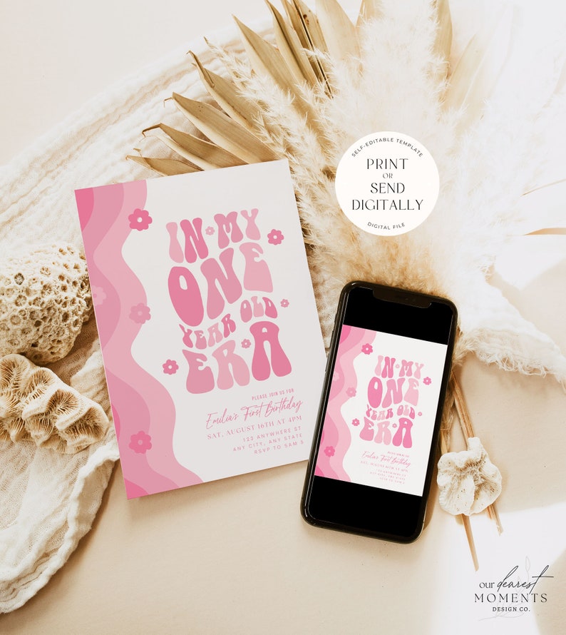 One Year Old Era Invitation First Birthday Invitation for Girl Digital ...