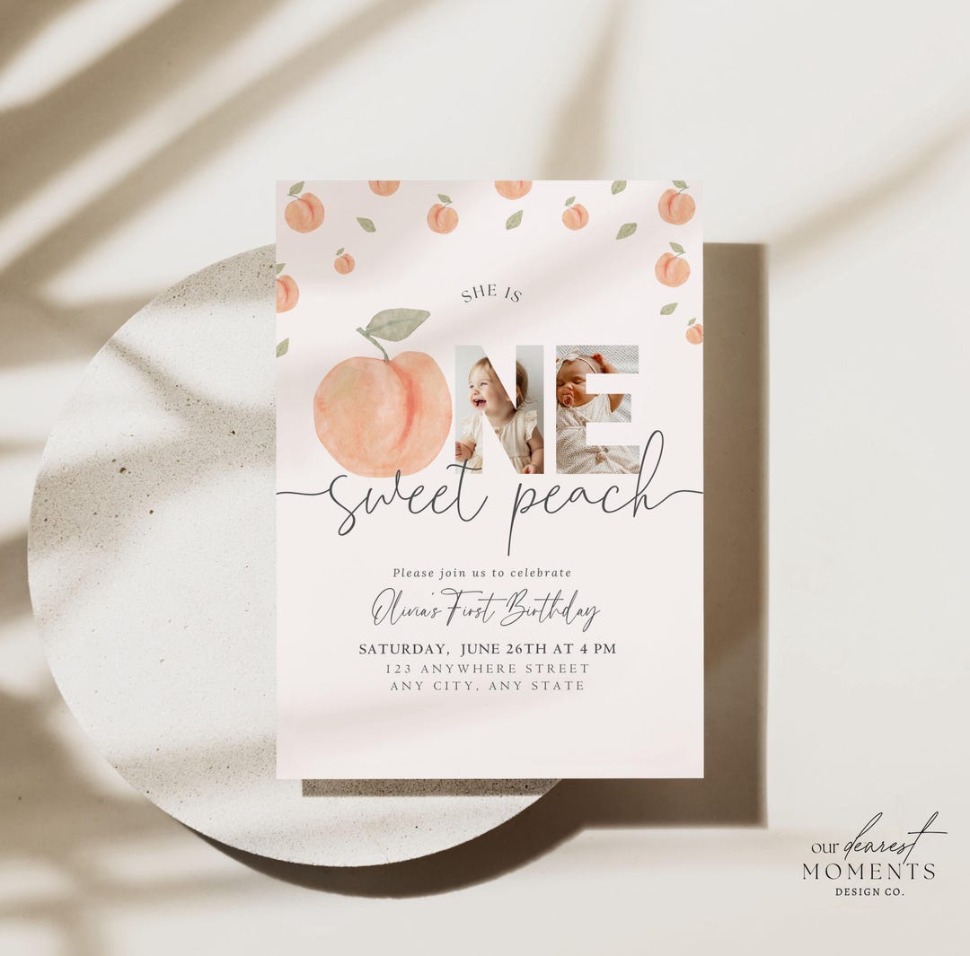 Editable One Sweet Peach Invitation Peach Birthday Invite Girl First ...