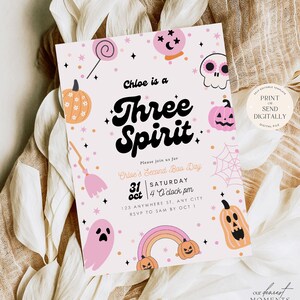 Editable Three Spirit Birthday Invitation Halloween 3rd Birthday Party ...