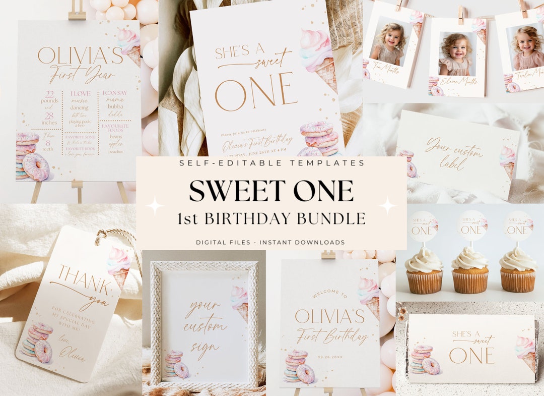 EDITABLE Sweet One Birthday Bundle, Sweet One Package Girl, 1st ...