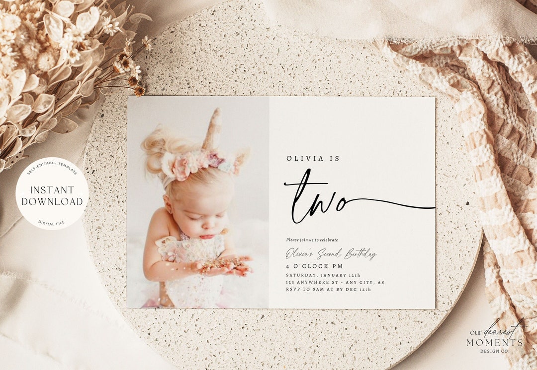EDITABLE Second Birthday Invitation 2nd Birthday Party Invite Boho Two ...