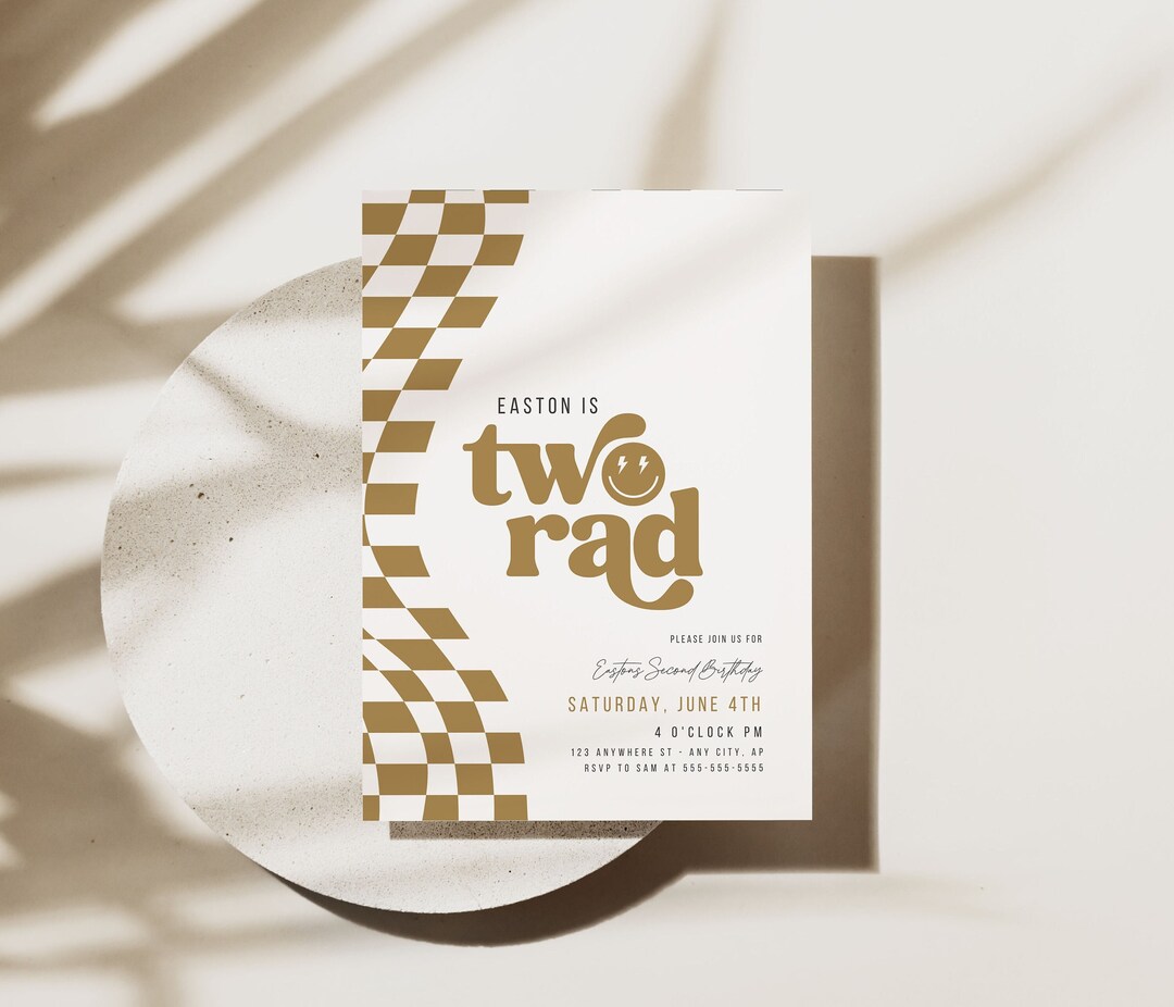 Two Rad Second Birthday Invitation Template Checkered Boho Smiley ...